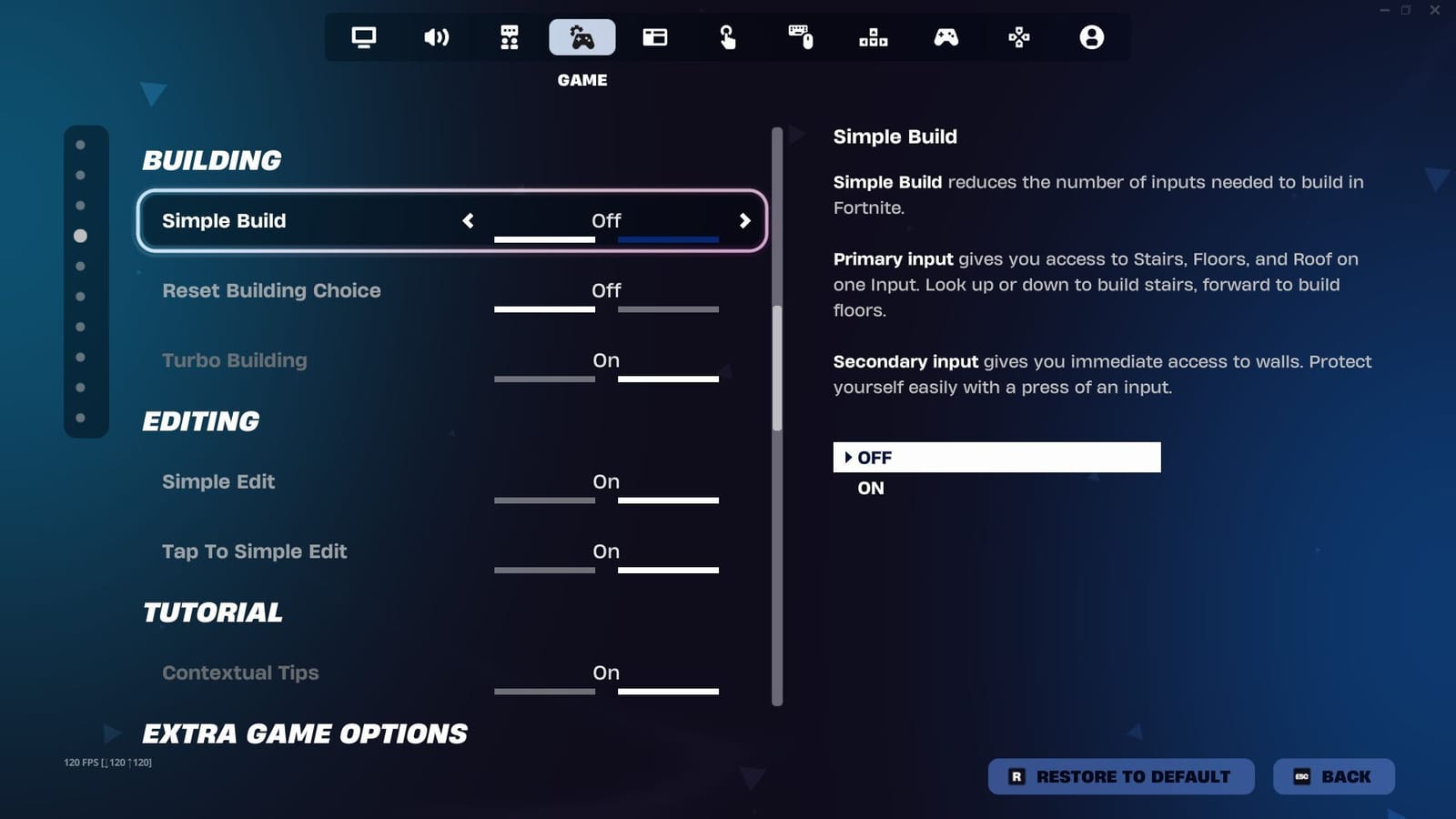 How to turn off Simple Build in Fortnite