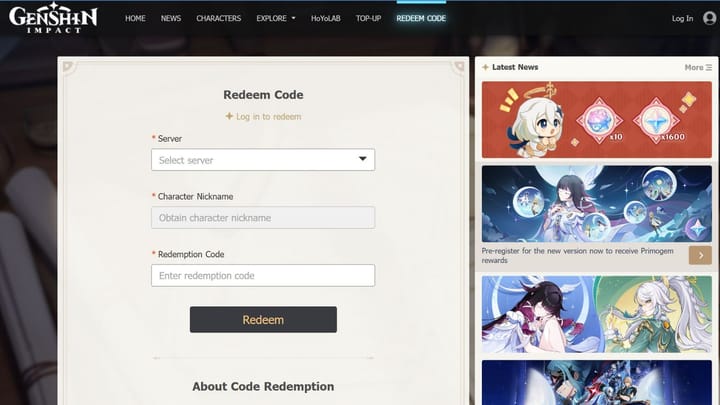 Genshin Impact Luna IV redeem codes