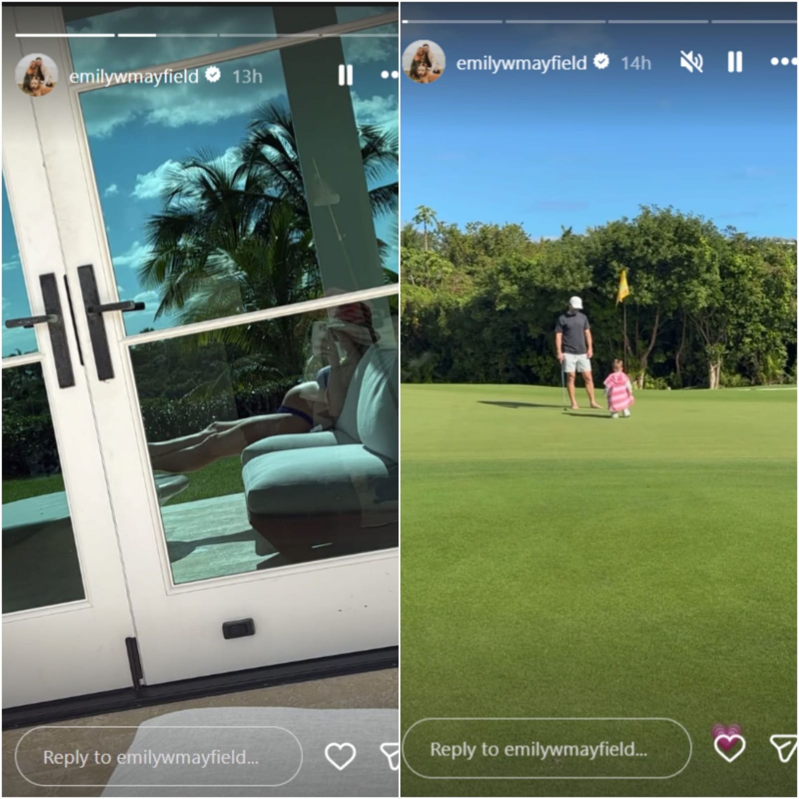 Baker Mayfield's wife Emily flaunts baby belly in blue swimsuit while ...