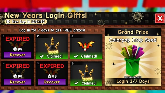 Grow a Garden New Years Login Gift guide