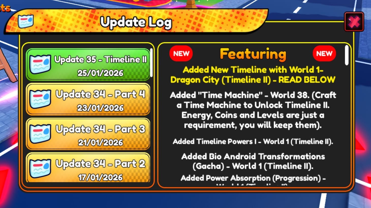 Anime Eternal Update 35 Timeline ll patch notes
