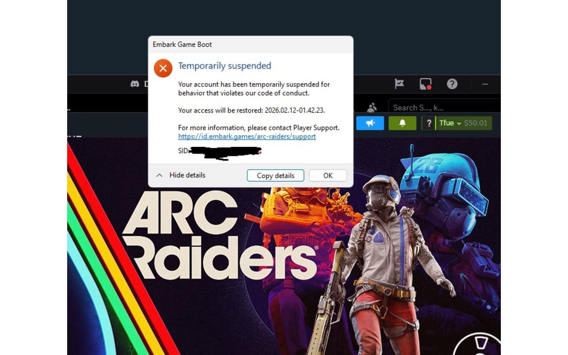 Tfue banned from ARC Raiders