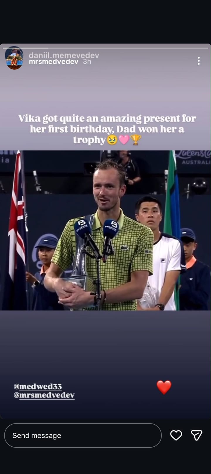 Daniil Medvedev's wife Daria's emotional message after Russian gets ...