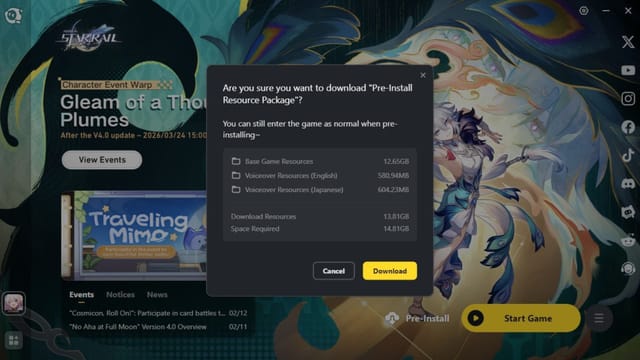 Honkai Star Rail 4.0 preload guide and size for PC, Android, and iOS