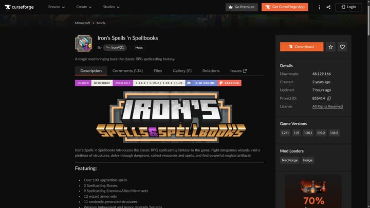 Minecraft Iron's Spells 'n Spellbooks mod guide