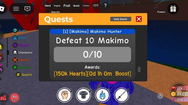 Anime Fighting Simulator Endless Makimo quest guide