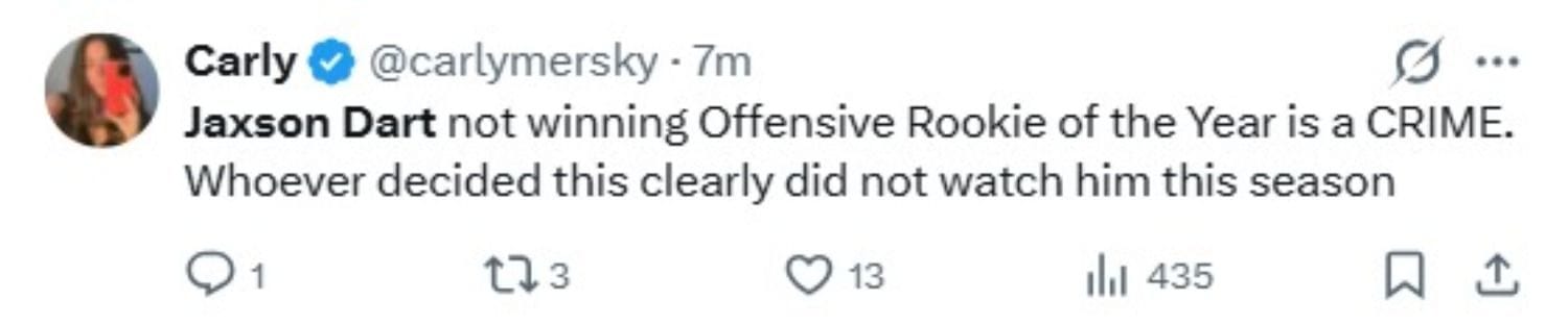 "Jaxson Dart got robbed," "This is a crime": NFL fans rip Tetairoa ...