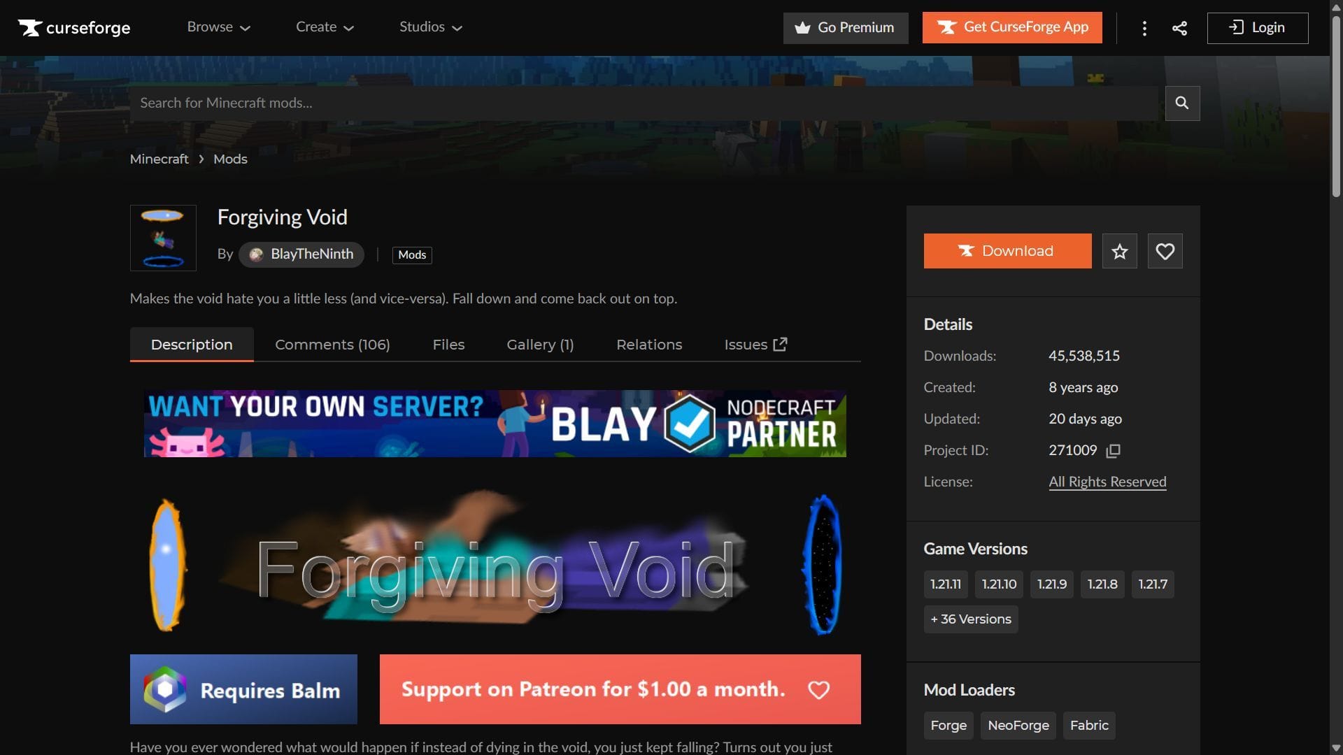 Minecraft Forgiving Void mod guide