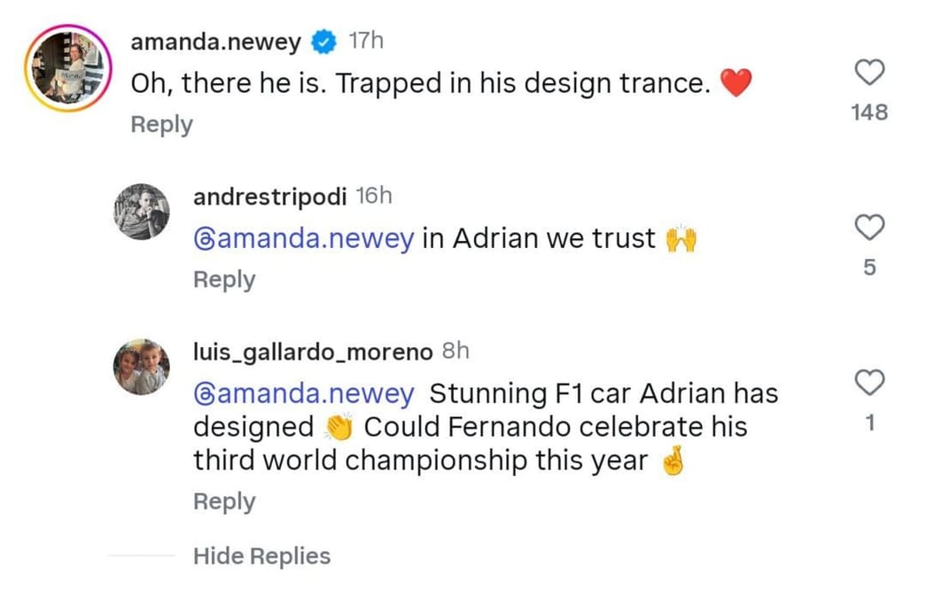 Adrian Newey's wife, Amanda, reacts as the star designer features in ...