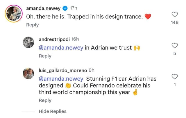 Adrian Newey's wife, Amanda, reacts as the star designer features in ...