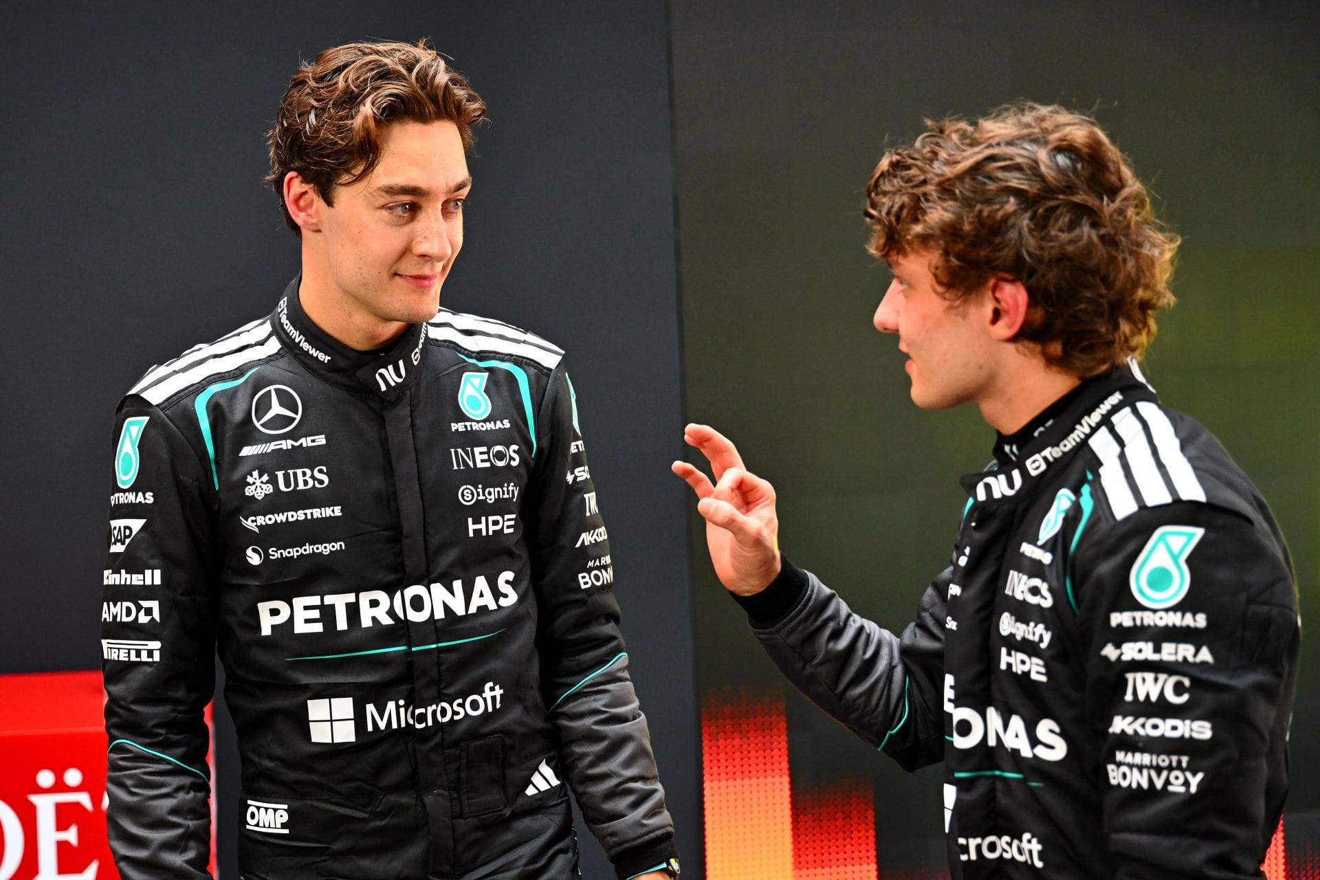 George Russell seemingly mimics Mercedes teammate Kimi Antonelli on ...