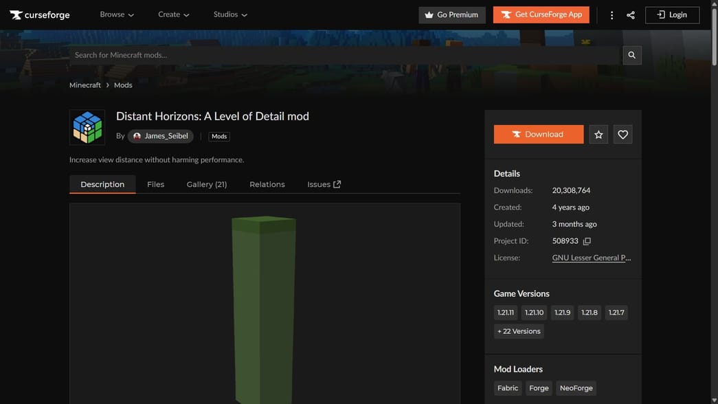 Is Minecraft 26.1 Distant Horizons available for download?