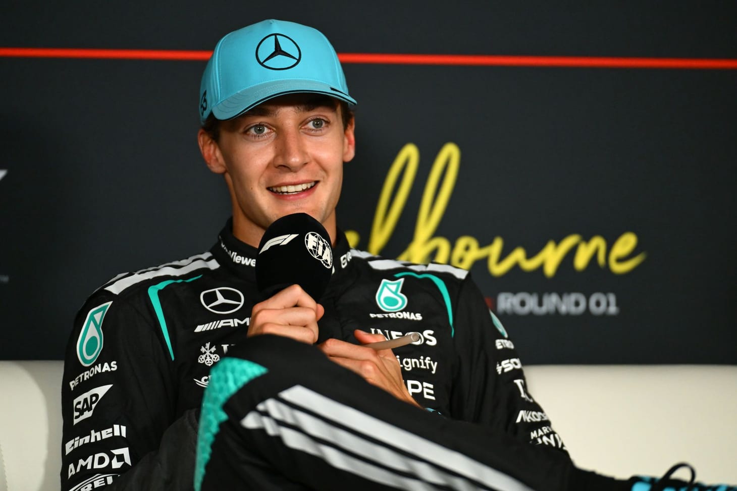 George Russell seemingly mimics Mercedes teammate Kimi Antonelli on ...