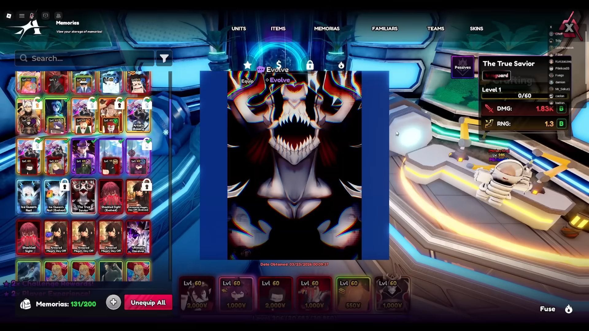 Anime Vanguards The True Savior Memoria guide