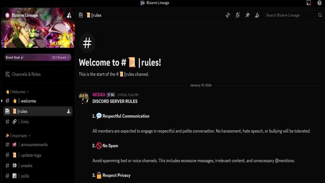 All official Bizarre Lineage Discord, Trello, and community links