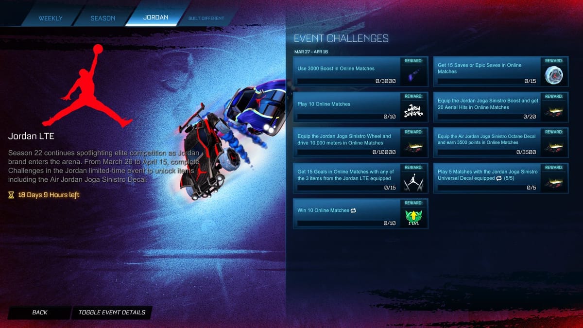 Rocket League x Jordan event: All rewards and quests