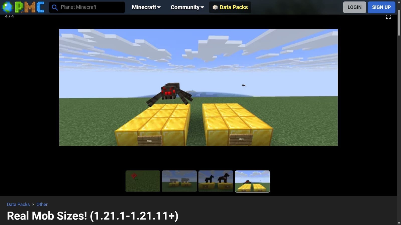 This Minecraft datapack resizes mobs to their actual size