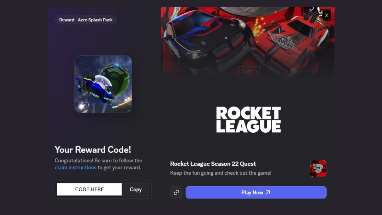 How to get free Aero Splash Pack in Rocket League
