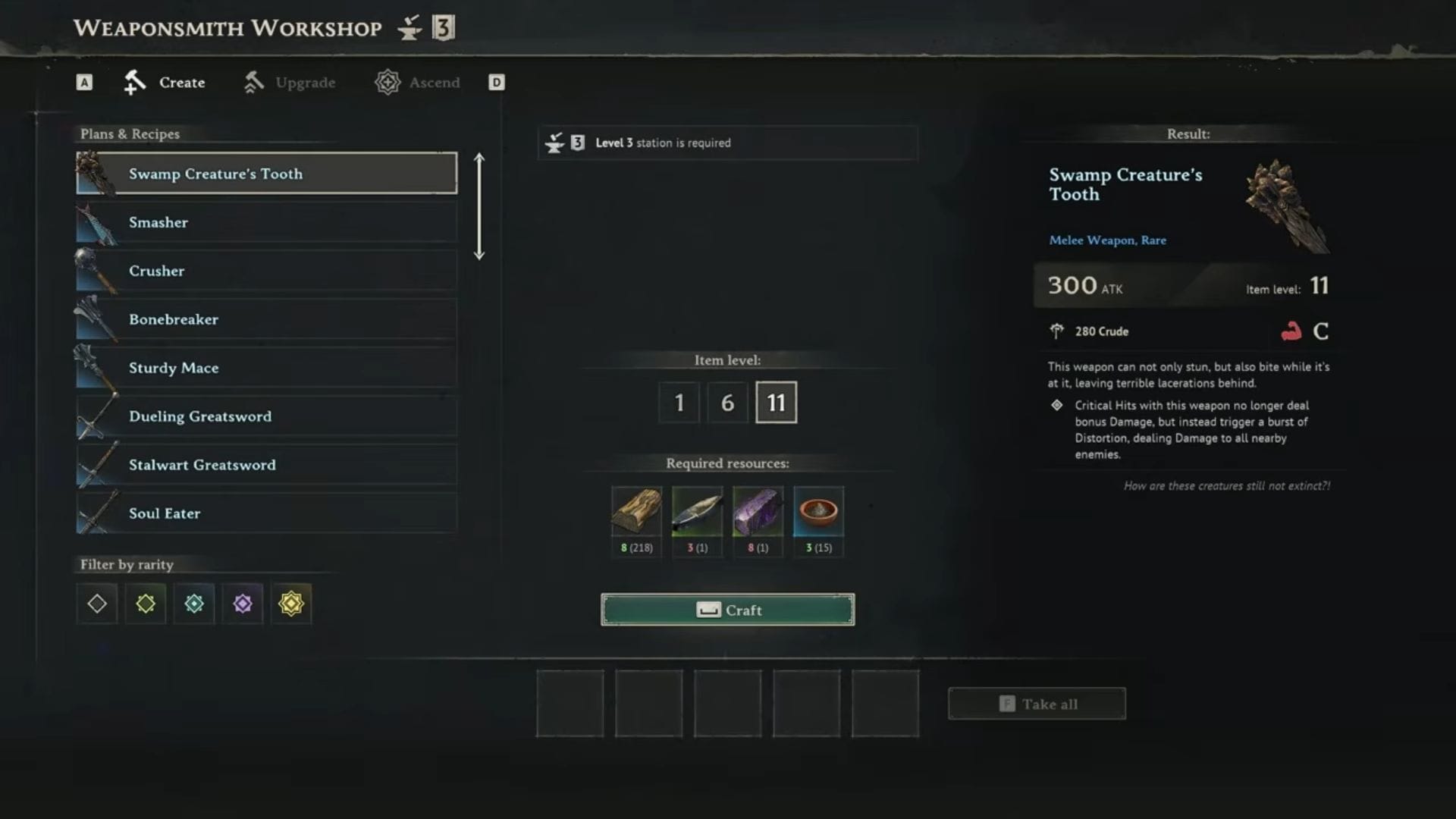 Where to find Swamp Creature's Tooth in Windrose