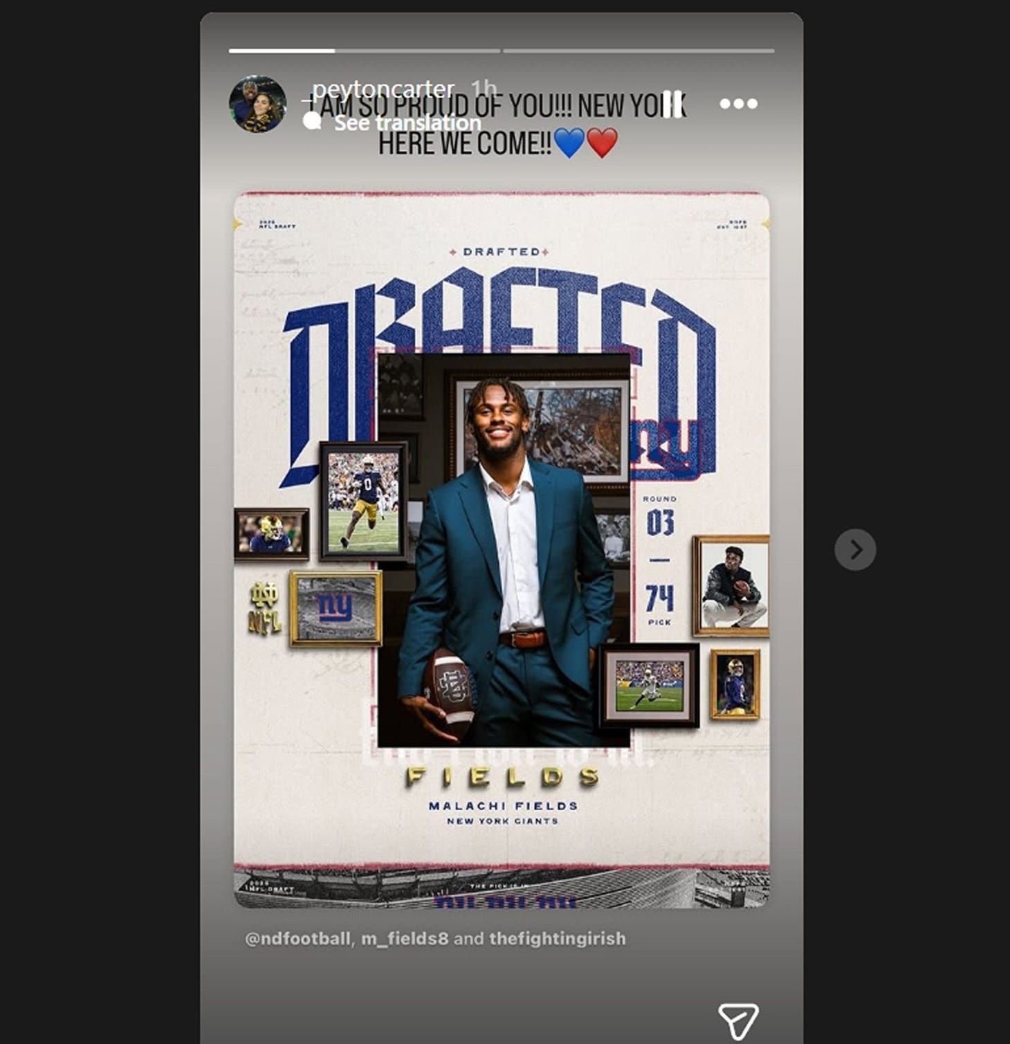 Malachi Fields’ wife Peyton gushes over Notre Dame star as Giants draft ...