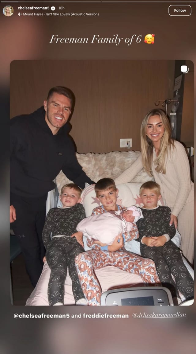 Freddie Freeman's wife Chelsea unveils first look at newborn baby London