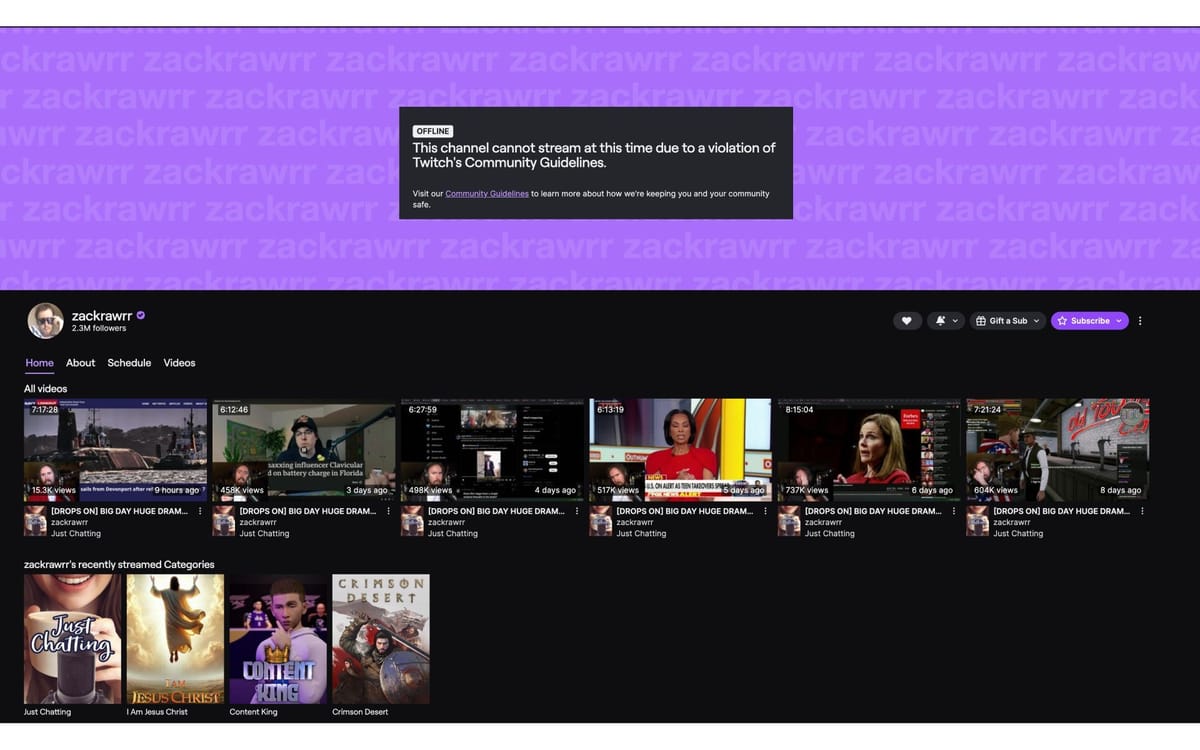 Asmongold banned from Twitch