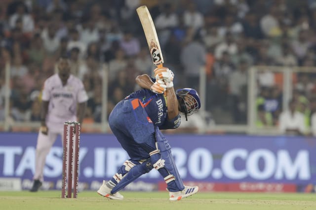 Rishabh Pant falls over in dramatic fashion after hitting trademark ...