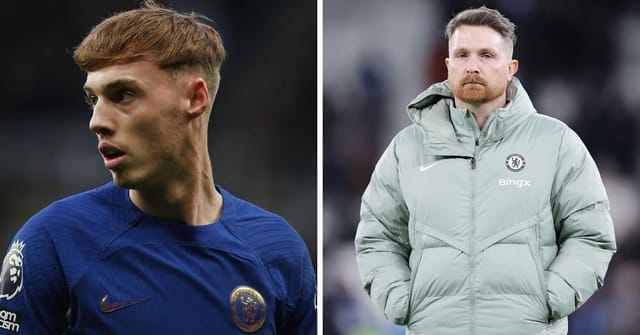 Chelsea interim coach Calum McFarlane reacts after Cole Palmer was left ...