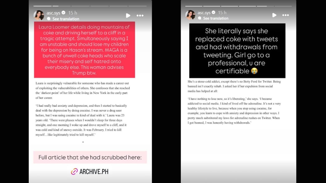 Ashley St. Clair cites Laura Loomer’s alleged past cocaine addiction ...
