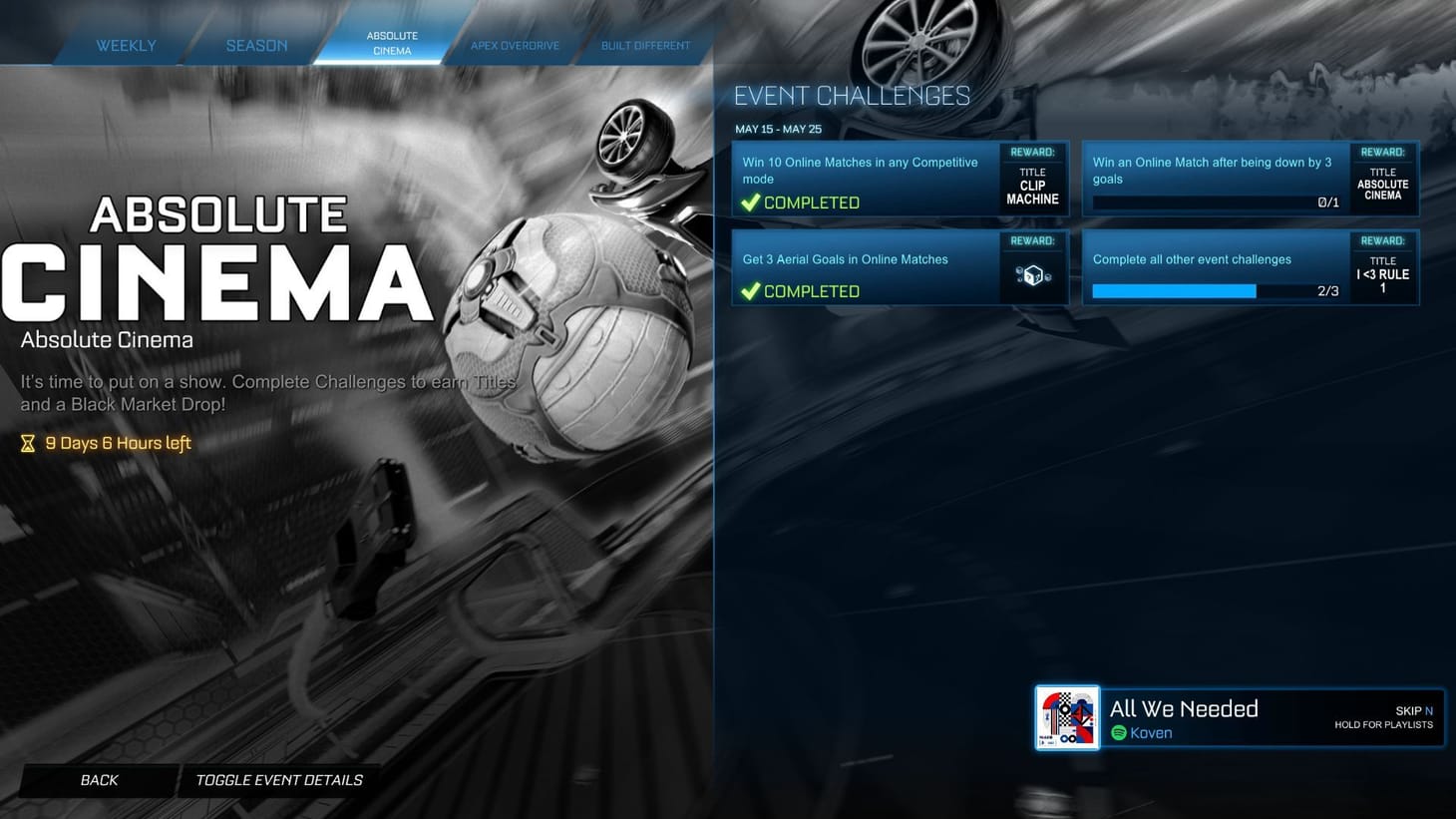 Rocket League Absolute Cinema event: All rewards and quests