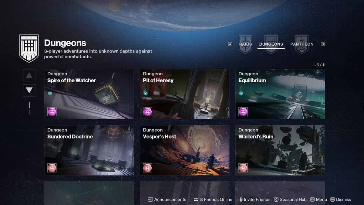 Destiny 2: All Dungeon bosses loot table
