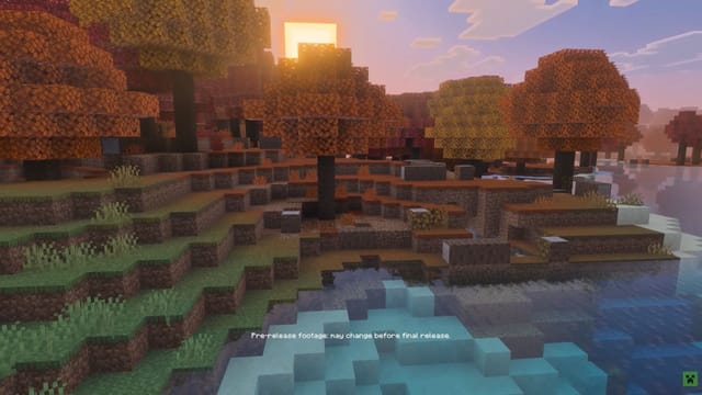 Dappled Forest in Minecraft: Poplar tree, red shrubs, and other features
