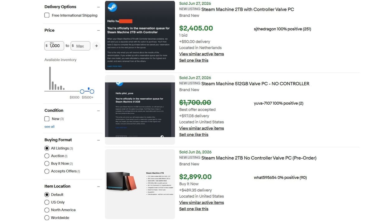 Steam Machine scalping surges as eBay listings exceed 2x retail prices