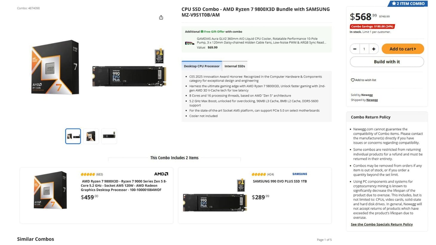 Newegg offers Ryzen 7 9800X3D and 1TB SSD bundle deal with free AIO ...