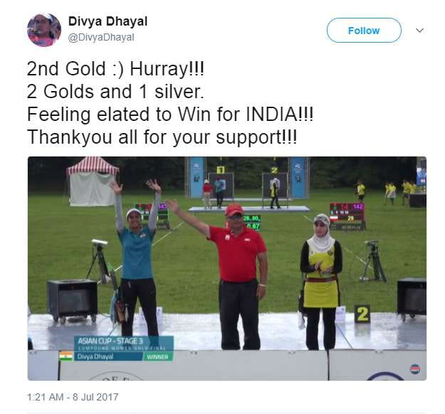 15-year-old Divya Dhayal clinches two gold medals at Asia Archery Cup